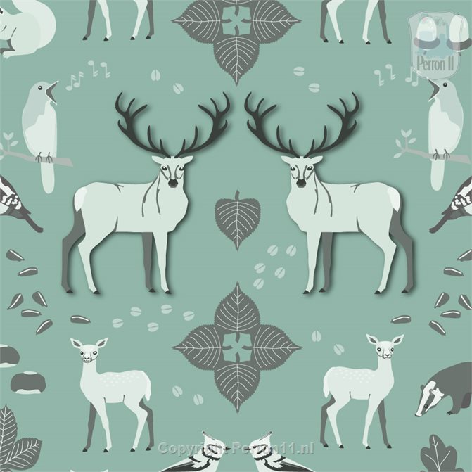 Behang Bos met hertjes groen