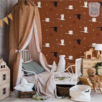 Behang kinderkamer vliegende zwanen