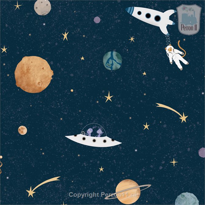 Behang ruimte Space Stories voor de kinderkamer