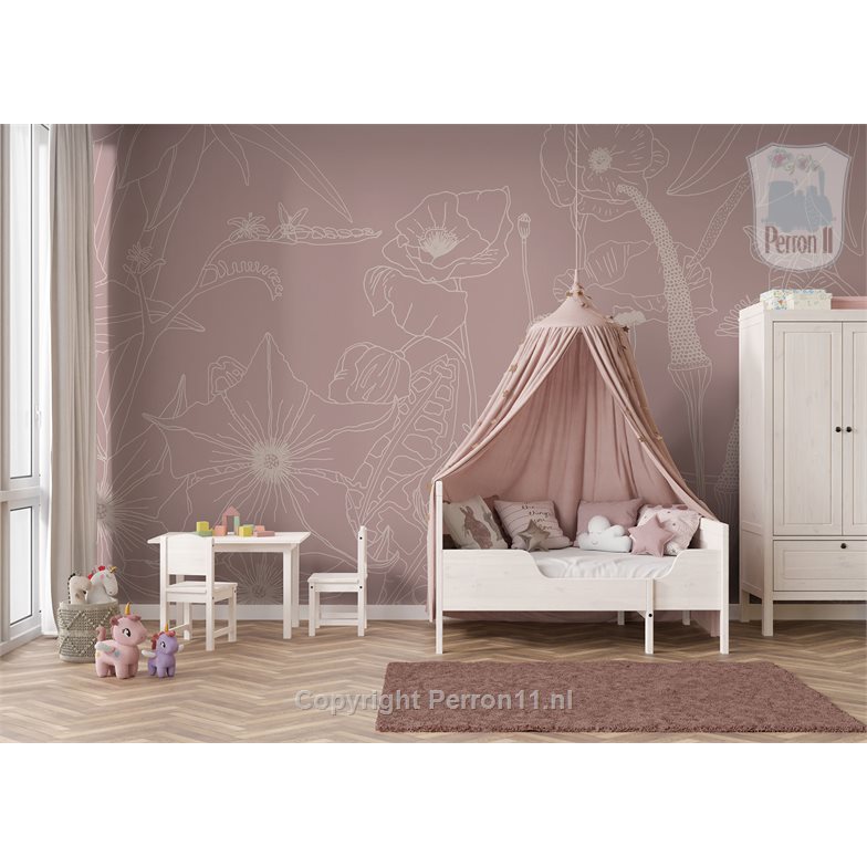 Posterbehang Bloementuin met grote grafische bloemen