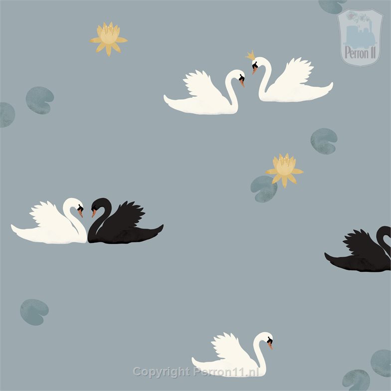 Behang met zwemmende zwanen voor baby of kinderkamer