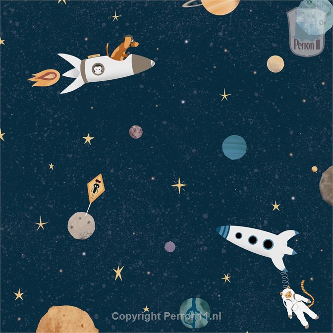 Behang ruimte Space Stories voor de kinderkamer