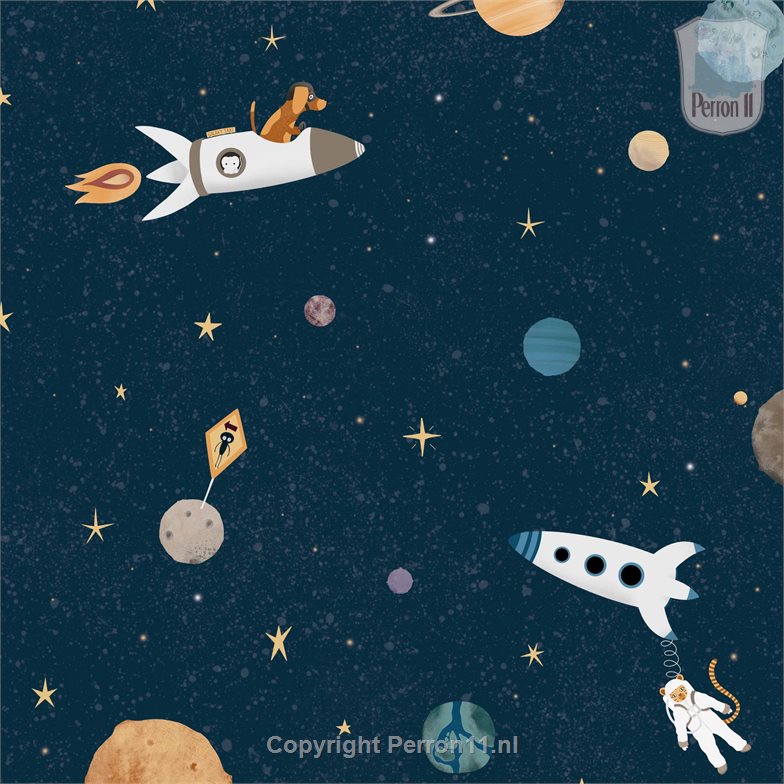Behang ruimte Space Stories voor de kinderkamer