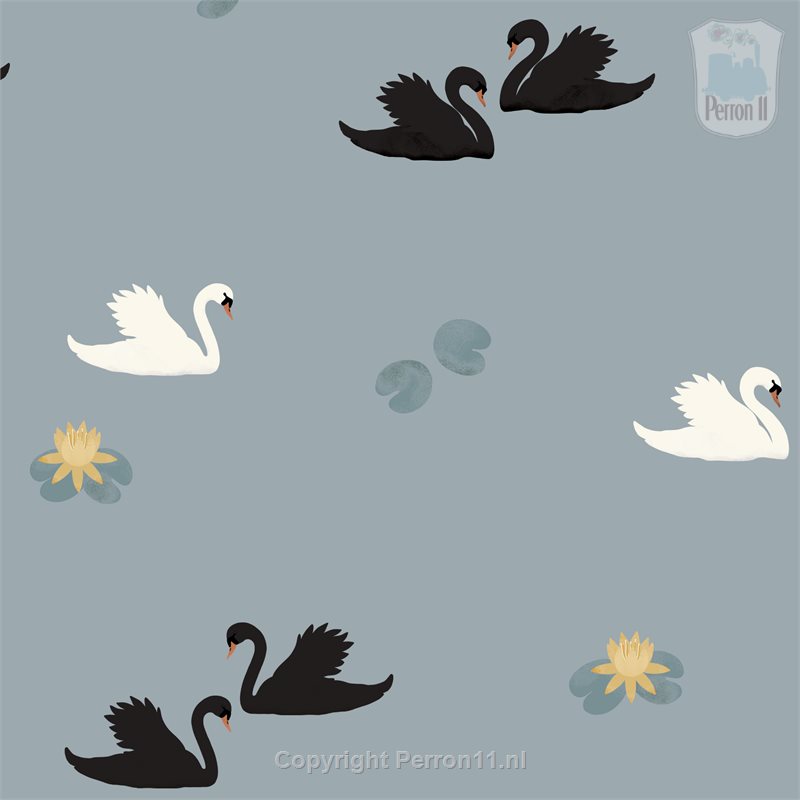 Behang met zwemmende zwanen voor baby of kinderkamer