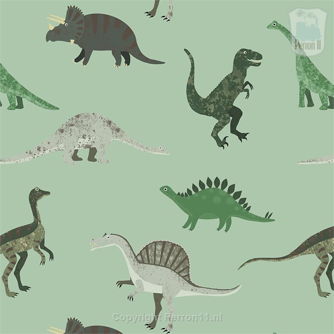 Dinosaurus behang groen