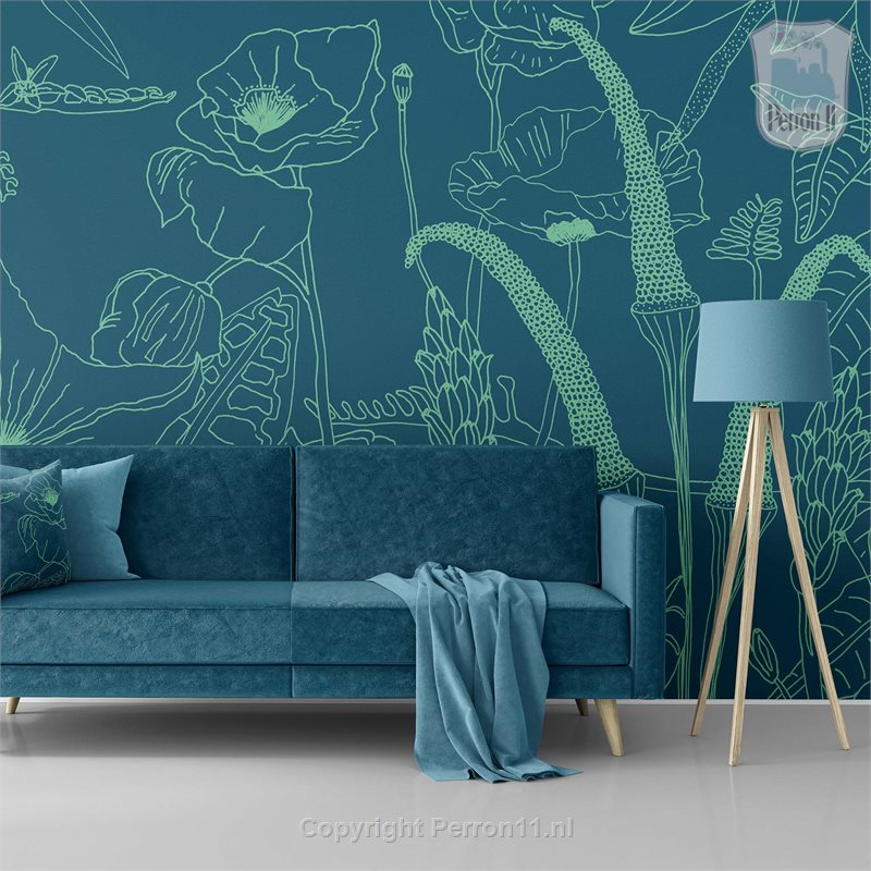 Posterbehang Bloementuin met grote grafische bloemen