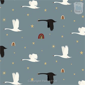 Behang kinderkamer vliegende zwanen