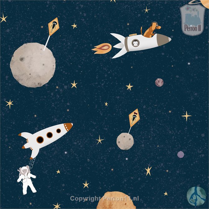 Behang ruimte Space Stories voor de kinderkamer