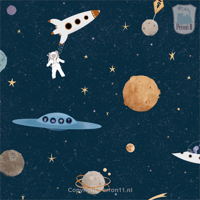 Behang ruimte Space Stories voor de kinderkamer