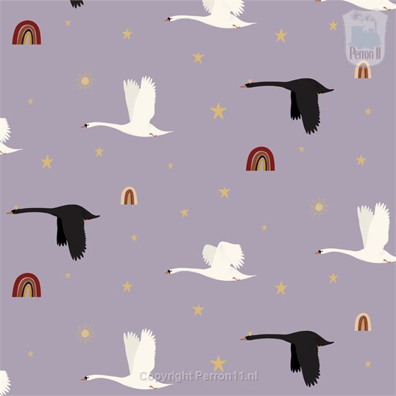 Behang kinderkamer vliegende zwanen