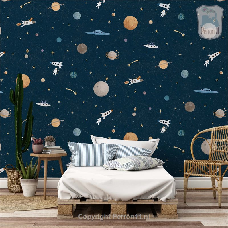 Behang ruimte Space Stories voor de kinderkamer